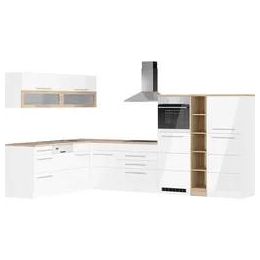 Winkelküche KOCHSTATION "KS-Wien", küche: weiß, front: hochglanz weiß, korpus: weiß, arbeitsplatte: eiche sonoma, B:220cm H:200cm T:340cm, Komplettküchen-Sets, Stellbreite 220 x 340 cm, wahlweise mit E-Geräten