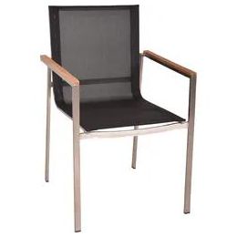 Stapelstuhl Garden Pleasure "DENVER, 2er Set", grau (grau, braun, silberfarben), B:58cm H:86cm T:55cm, Kunststoff, Massivholz, Stühle, stapelbar