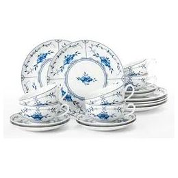 Teeservice Seltmann Weiden "Geschirr-Set, 18 Teile, Amina Strohblume, groß", weiß (weiß, blau), 18, Porzellan, Geschirr-Sets, Stäbchenrelief, die Strohblume, Blütenmotiv