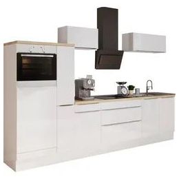 Küchenzeile KOCHSTATION "KS-Aken", küche: weiß, korpus: weiß matt, arbeitsplatte: eiche struktur, B:330cm H:180,4cm T:60cm, Komplettküchen-Sets, Küchenzeile, Breite 330 cm, wahlweise mit E-Geräten, mit Arbeitsplatte 38 mm stark