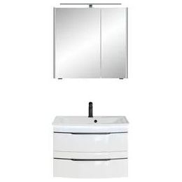 Badmöbel-Set SAPHIR "Serie 7045 2-teilig Mineralmarmor-Waschtisch mit LED-Spiegelschrank", weiß (weiß hochglanz), B:73,2cm H:200cm T:49,8cm, Spanplatte, Kastenmöbel-Sets, Badezimmer-Set 73,2 cm breit, inkl. Türdämpfer, 2 Türen, 2 Schubladen