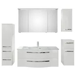 Badmöbel-Set SAPHIR "Serie 4005, vormontiert, Glaswaschbecken, Spiegelschrank", weiß (lack polarweiß hgl, weiß hgl), Holzwerkstoff, Kastenmöbel-Sets, Badezimmer-Set mit Unterschrank, Hängeschrank, Midischrank, Türdämpfer