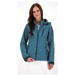Softshelljacke DEPROC ACTIVE "SHELBY PEAK DC", Damen, Gr. 36/38 (M), blau (navy print), 100% Polyester, tailliert, gerader Abschluss mit Klettverschlüssen, Jacken, leichte Softshelljacke mit All-Over-Print und abnehmbarer Kapuze