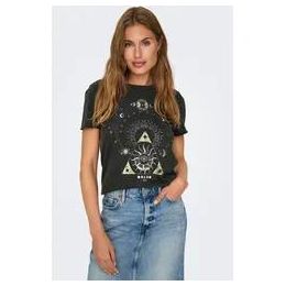 Rundhalsshirt Only "ONLLUCY REG S/S TOP JRS NOOS", Damen, Gr. L, schwarz (schwarz print:zodiac), Single Jersey, Obermaterial: 100% Baumwolle, bedruckt, regular fit normal, Rundhals, Shirts, unterschiedlich bedruckt