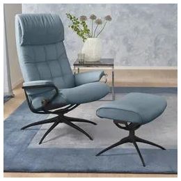 Relaxsessel stressless "London", grün (aqua grün paloma), B:80cm H:116cm T:71cm, Leder BATICK: durchgefärbtes und genarbtes Möbelleder;Leder PALOMA: durchgefärbtes Semianilin-Möbelleder;ROHLEDER Stoff Q2 FARON (100% Polyester im Flor, Grundgewebe: 50% Polyester, 50% Polyacryl), Sessel, mit Hocker, High Back, mit Star Base, Gestell Schwarz