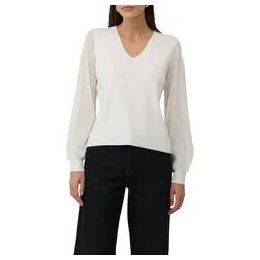 Strickpullover s.Oliver BLACK LABEL, Damen, Gr. 38, weiß, Strick, Obermaterial: 71% Viskose, 29% Polyester, unifarben, regular fit taillenbedeckt, V-Ausschnitt, Rippbündchen, Pullover, mit semitransparenten Ärmeln