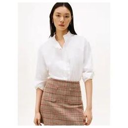 Rüschenbluse Tommy Hilfiger "POPLIN RUFFLE SHIRT", Damen, Gr. 40, weiß (th optic weiß), Web, Obermaterial: 100% Baumwolle, unifarben, Po-bedeckend, Blusen, mit Rüschen Detail