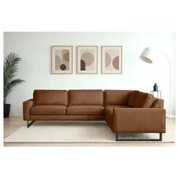 Ecksofa Places of Style "Pinto, XXL, 250/290 cm, langer Schenkel, Ottomane", brick rot, B:290cm H:85cm T:250cm, 100% Polyester, Sofas, Cord, Chenille, Lederoptik, mit Keder, Metallfüße, Wellenunterfederung