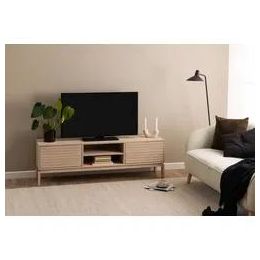 Z2 TV-Schrank ACTONA GROUP "Linley TV-Tisch, Lowboard, Fernsehtisch", weiß (weiß pigmentiert eiche), B:160cm H:50cm T:40cm, Schränke, Eichenfurnier, 2 Türen, 2 Einlegeböden, Lamellenfront, B: 160cm