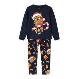 name it Schlafanzug 'NMMSLAVA PAW' Jungen Größe 116 navy / braun / karamell / rot
