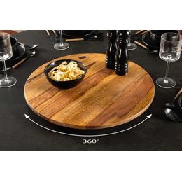 Riess Ambiente Runder Drehteller MAKASSAR 50cm braun Sheesham Massivholz stone finish handmade Riess-Ambiente Landhaus Maritim Natur Skandinavisch