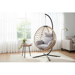Riess Ambiente In- und Outdoor Hängesessel IBIZA natur beige Rattan mit Gestell wetterfest inkl. Kissen Riess-Ambiente