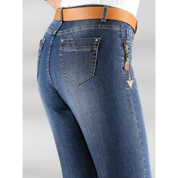 CR&Eacute;ATION L Damen 5-Pocket-Jeans mit Rei&szlig;verschluss und Lederimitat-Anh&auml;nger blue-stone-washed Gr&ouml;&szlig;e 80