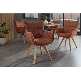 Riess Ambiente Drehbarer Design Stuhl VOGUE rost braun natur Strukturstoff Eichenholz 360° mit Armlehne Riess-Ambiente Esszimmerstuhl Küchenstuhl
