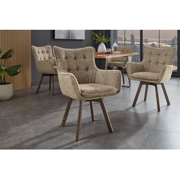 Riess Ambiente Drehbarer Stuhl THOR taupe Strukturstoff braun Wenge Eichenholz 360° mit Armlehne Riess-Ambiente Esszimmerstuhl Küchenstuhl Landhaus Modern Natur...