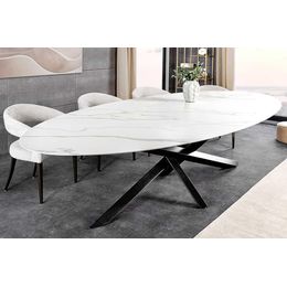 Riess Ambiente Ovaler Esstisch SCULPTURE 280cm weiß Marmor Keramik schwarzes Metallgestell Riess-Ambiente Esszimmertisch 8+ Personen Industrie & Loft Landhaus Modern