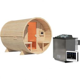 Karibu Fasssauna 2 naturbelassen, 9 kW ext. Steuerung Easy Bio