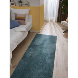 benuta Nest Hochflor Shaggyteppich Soda Blau 80x240 cm - Bettvorleger für Schlafzimmer