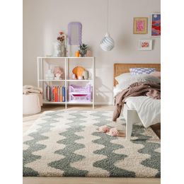 benuta Pop Hochflor Shaggyteppich Louise Grün 120x170 cm - Hochflor Teppich für Wohnzimmer