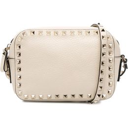 Valentino Garavani Hobo Bags - Grainy Calfskin Rockstud Camera Bag - Gr. unisize - in Wei&szlig; - f&uuml;r Damen