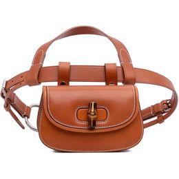 Gucci Bauchtaschen - Mini Leather Bamboo 1947 Belt Bag - Gr. ONE SIZE - in Braun - f&uuml;r Damen