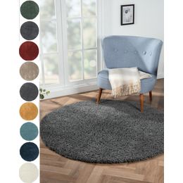 Hochflor-Teppich "My Shaggy", grau, B:150 H:37mm L:150 Ø:150cm, Polypropylen (PP), MyFlair MÖBEL & ACCESSOIRES, Teppiche, Shaggy, Uni Farben, leicht glänzend, Microfaser, extra flauschig