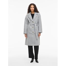 Langmantel Vila "VICLAUDIA L/S LONG COAT - NOOS", Damen, Gr. 38, grau (light grau melange), Web, Obermaterial: 100% Polyester, unifarben, regular fit ca. Mitte Wade, V-Ausschnitt, Mäntel