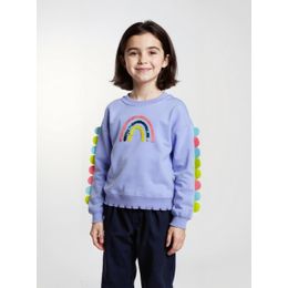 Sweatshirt Blue Seven, Mädchen, Gr. 110, lila, Sweatware, Obermaterial: 95% Baumwolle, 5% Elasthan, bedruckt, regular fit normal, Rundhals, Rippbündchen, Sweatshirts