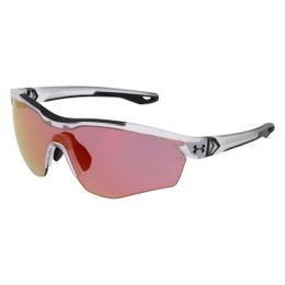 Under Armour UA YARD PRO/F | Herren-Sonnenbrille | Fassung: Vollrand, Monoscheibe, Kunststoff, Weiß Transparent | Glasfarbe: Orange