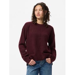 Strickpullover Pieces "PCMALOU LS O-NECK CUTLINE KNIT NOOS BC", Damen, Gr. XXL, tawny port detail:melange, Strick, Obermaterial: 65% Polyester, 17% Polyacryl, 10% Nylon, 5% Wolle, 3% Elasthan, meliert, loose fit hüftlang, Rundhals, Pullover