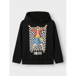 Kapuzensweatshirt name it "NKMJUCK ONEPIECE SWEAT WH BRU NOOS VDE", Jungen, Gr. 116, schwarz, Sweatware, Obermaterial: 60% Baumwolle, 40% Polyester, bedruckt, regular fit normal, Rundhals, Rippbündchen, Sweatshirts