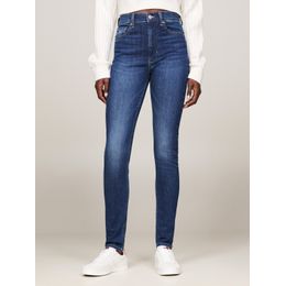 Skinny-fit-Jeans Tommy Jeans "Sylvia High Rise Skinny", Damen, Gr. 34, Länge 30, blau (denim schwarz), Denim/Jeans, Obermaterial: 92% Baumwolle, 4% Elasthan, 4% Polyester, unifarben, skinny fit knöchellang, Jeans, mit Logo-Badge
