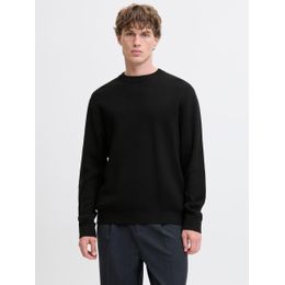 Jack & Jones Strickpullover JACK & JONES "JPRBLAMILANO STITCH KNIT CREW NECK SN", Herren, Gr. M, schwarz, Strick, Obermaterial: 100% Baumwolle, unifarben, relaxed fit hüftbedeckend, Rundhals, Pullover Strickpullover