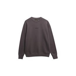 Sweatshirt Superdry "MICRO LOGO CREW", Herren, Gr. L, grau (schwarz pebble grau), angeraute Sweatware, Obermaterial: 80% Baumwolle, 20% Polyester, unifarben, relaxed fit hüftlang, Rundhals, Rippbündchen, Sweatshirts