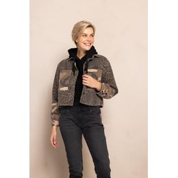 Blouson Zhrill "ZHLOUIE", Damen, Gr. L, taupe, Web, Obermaterial: 100% Baumwolle, bequem hüftlang, Rundhals, Jacken, mit Animal-Print