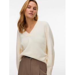 Véro Moda V-Ausschnitt-Pullover VERO MODA "VMBOOM LS V-NECK PULLOVER NOOS", Damen, Gr. L, birch detail:melange, Strick, Obermaterial: 85% Polyester, 7% Polyacryl, 5% Wolle, 3% Elasthan, meliert, regular fit normal, V-Ausschnitt, Rippstrickbündchen, Pullover