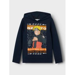Kapuzensweatshirt name it "NKMJAKARI NARUTO SWEAT WH BRU NOOS BIO", Jungen, Gr. 146 (152), blau (schwarz sapphire), Sweatware, Obermaterial: 60% Baumwolle, 40% Polyester, bedruckt, normal normal, Rundhals, Rippbündchen, Sweatshirts, mit großem Frontmotiv