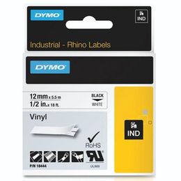 Dymo Rhino Band IND, Vinyl 12 mm x 5,5 m schwarz auf wei&szlig;