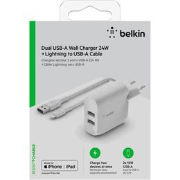 Belkin Dual USB-A Ladeger&auml;t, 24W incl. Lightning Kabel 1m, wei&szlig;