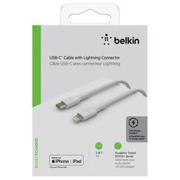 Belkin Lightning/USB-C Kabel 1m ummantelt, mfi zert., wei&szlig;