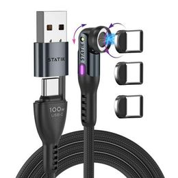 STATIK 360Pro braided rotating 3 magn. tips USB-C Cable Black 2m