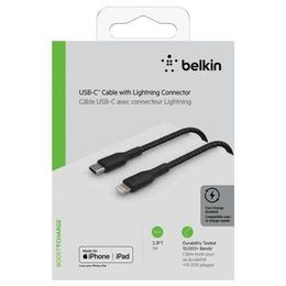 Belkin Lightning/USB-C Kabel 1m ummantelt, mfi zert., schwarz