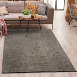 Carpet City Hochflor-Teppich »Plainy« rechteckig 30 mm Höhe Shaggy Polyester Teppich, besonders weich, Uni-Farben taupe Obermaterial: 100%...