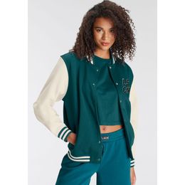 LSCN BY LASCANA Sweatjacke im College Stil, Loungeanzug grün 40/42 40/42 College Sweatjacke mit Markenlogo auf der Brust