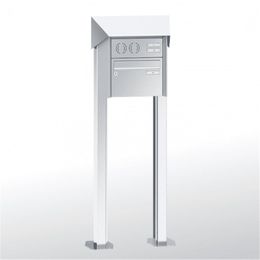 Renz Prisma freistehende Briefkastenanlage mit waagerechten Briefkasten mit Sprechfeld in Edelstahl