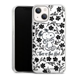 DeinDesign iPhone 13 Mini Handy Slim Case Silikon Handyh&uuml;lle transparent H&uuml;lle extra d&uuml;nn Peanuts Flowers Snoopy Silikon Slim Case