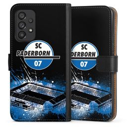 DeinDesign Galaxy A53 5G Handy Klapph&uuml;lle Handyh&uuml;lle aus Kunst Leder schwarz Flip Case Sc Paderborn 07 Stadium Official Licensed Product Sideflip mit langer 