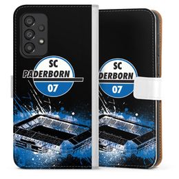 DeinDesign Galaxy A33 5G Handy Klapph&uuml;lle Handyh&uuml;lle aus Kunst Leder wei&szlig; Flip Case Sc Paderborn 07 Stadium Official Licensed Product Sideflip mit Lasche