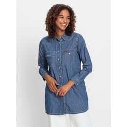 WITT Damen Jeansbluse mit Druckknopfleiste, blue-bleached, Gr&ouml;&szlig;e 42