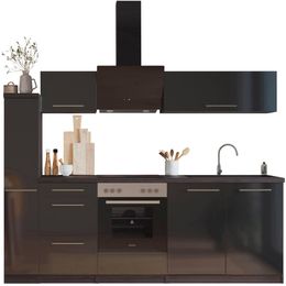 Küche respekta "Amanda", schwarz (küche: schwarz, front: schwarz, korpus: eiche grau nachbildung, arbeitsplatte: eiche grau nachbildung), B:240cm H:200cm T:60cm, Komplettküchen-Sets, Breite 240 cm, mit Soft-Close, exklusiver Konfiguration für OTTO